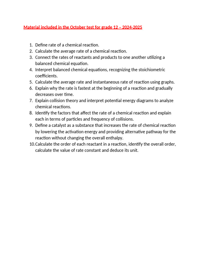 Grade 12 Chemistry Reaction Rates | PDF