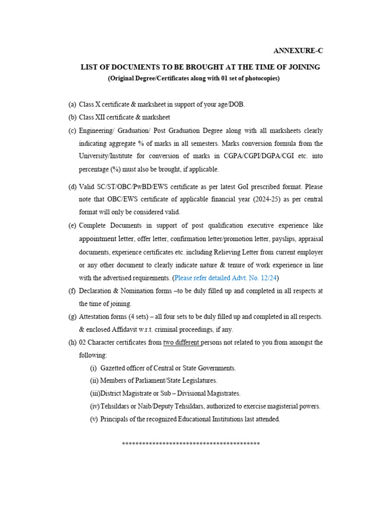 4 Annexure C List of Doc For Verification | PDF