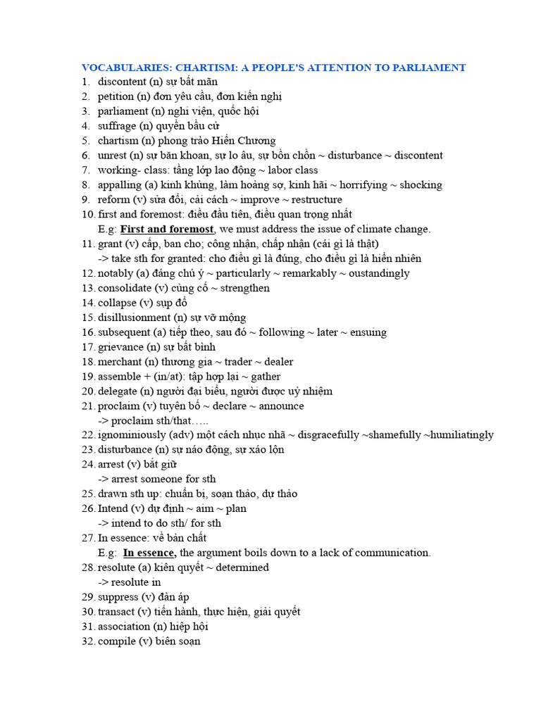 Vocabularies - Chartism - A People's Attention To Parliament | PDF
