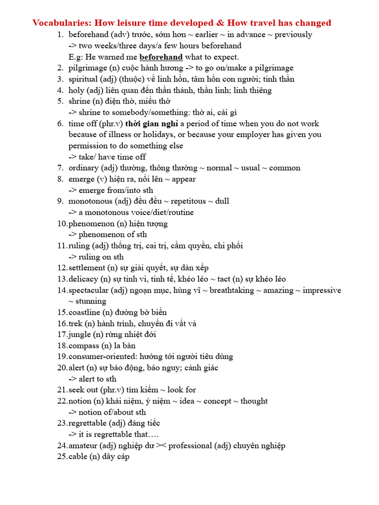 Vocabularies_ How leisure time developed & How travel has changed | PDF