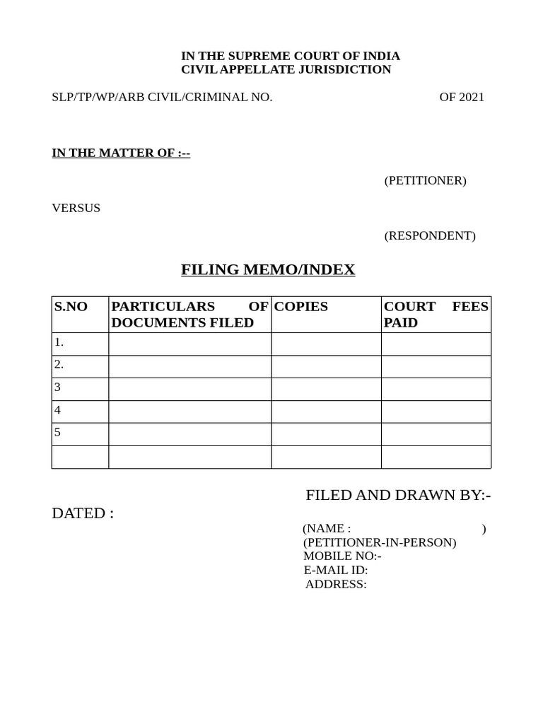 Filing Index - Filing Memo | PDF