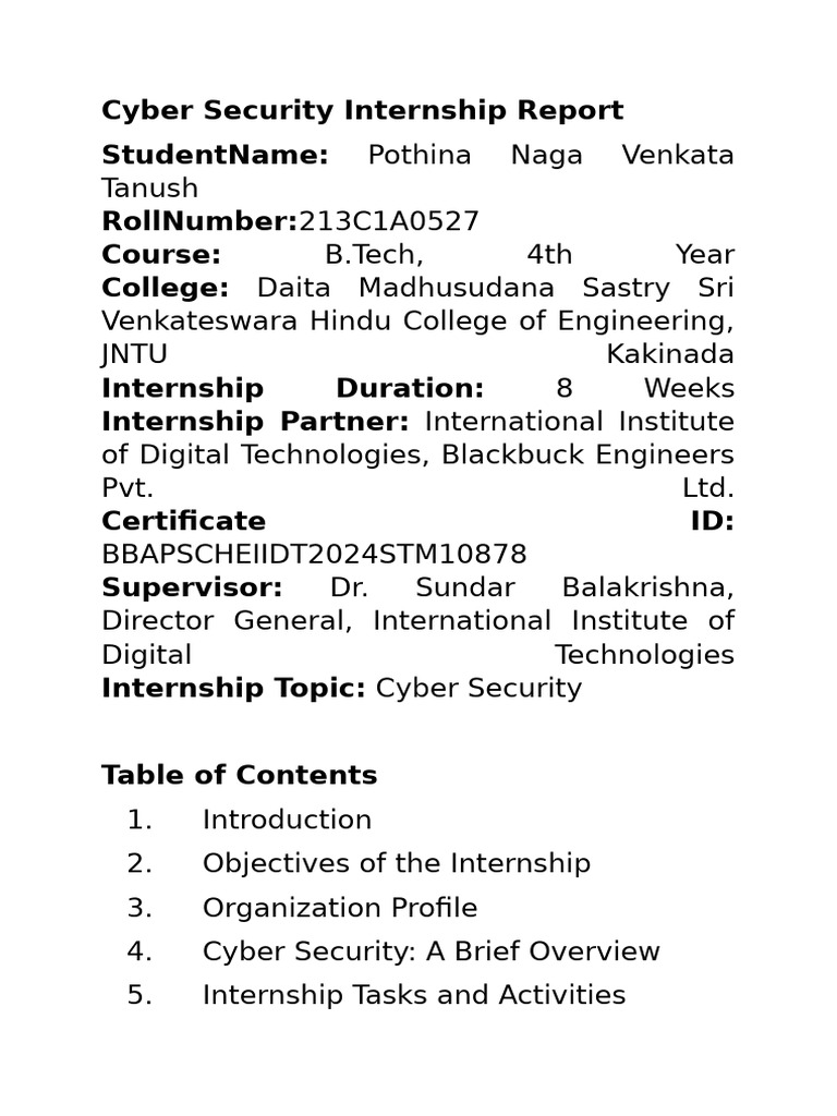 Cyber Security Internship Report | PDF | Computer Security | Security