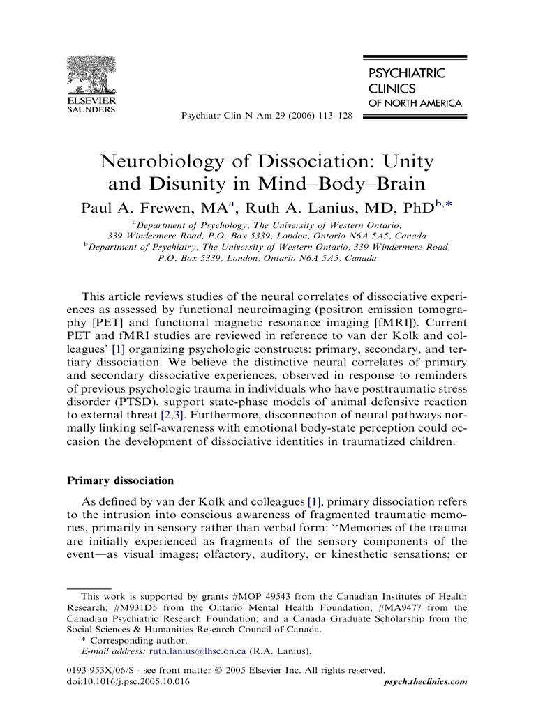 Neurobiology of Dissociation: Unity and Disunity in Mind-Body-Brain ...