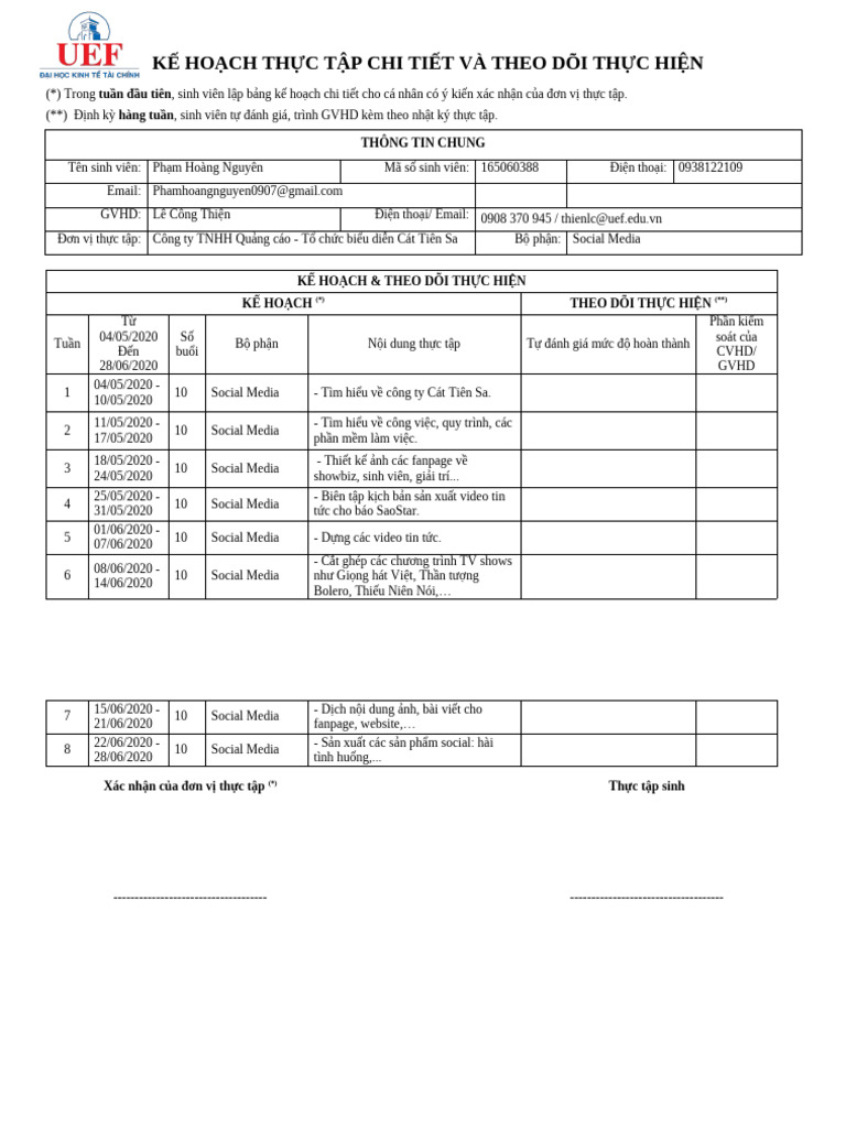 BM03 QT13 DTKT Mau-Kehoachthuctapchitietcanhan | PDF