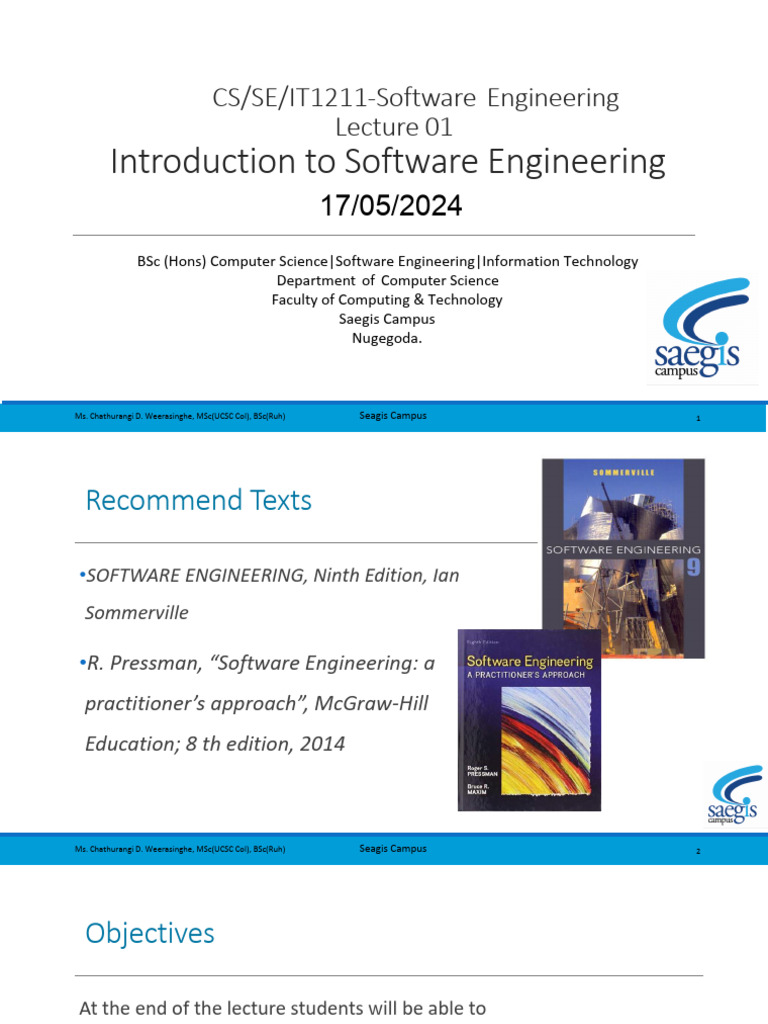 Software Engineering Lecture 01 Pdf Software Software Engineering