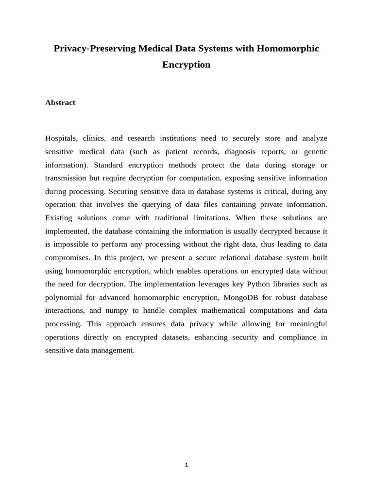 A Secure Database System using Homomorphic (1) (1) (1) | PDF | Encryption | Key (Cryptography)