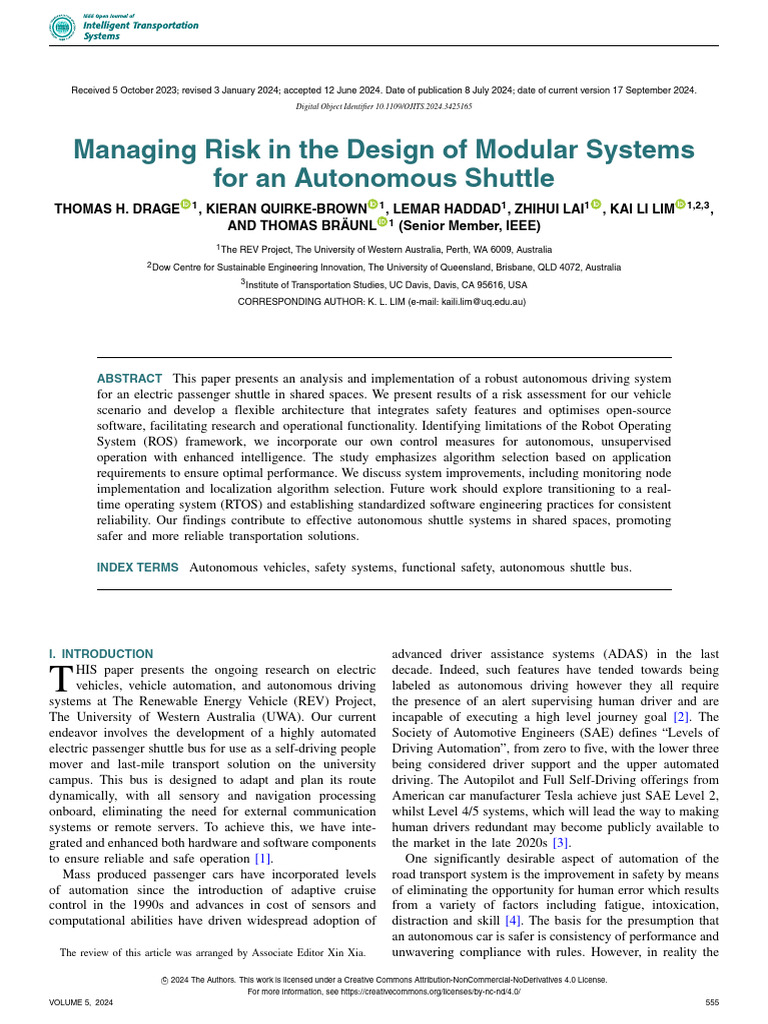 Managing Risk in the Design of Modular Systems for an Autonomous Shuttle | PDF | Reliability ...