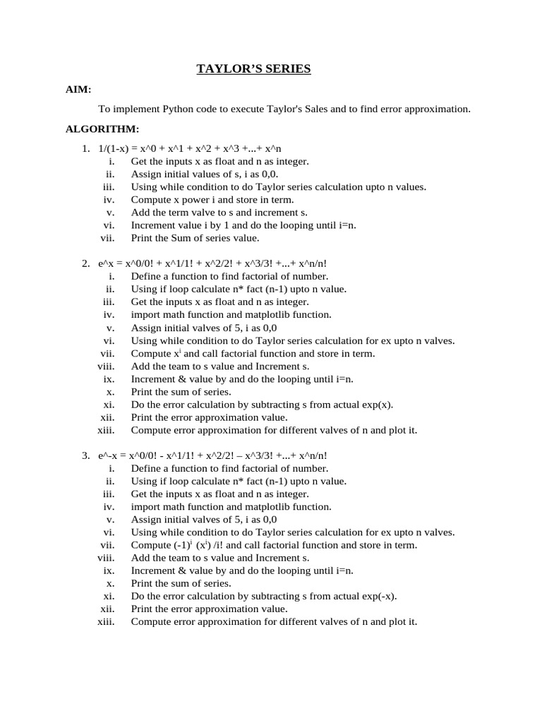 Python Ex 2- Taylor's Series | PDF | Function (Mathematics) | Numbers
