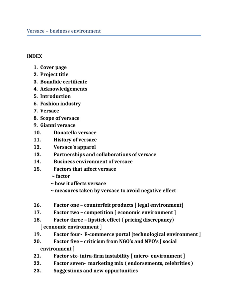 Versace: Business Environment Analysis | PDF