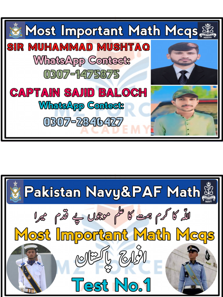 Navy and PAF Math Mcqs Test No.1 | PDF