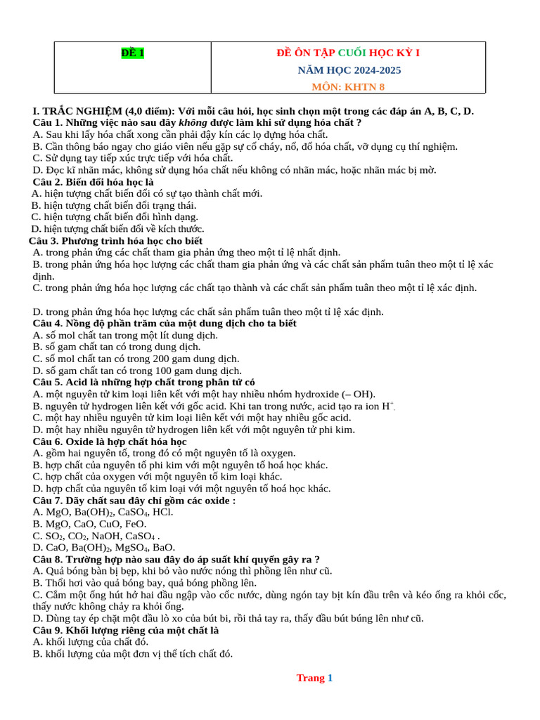 Thuvienhoclieu.com Bo de on Tap Cuoi Hk1 KHTN 8 Nam 24 25 | PDF