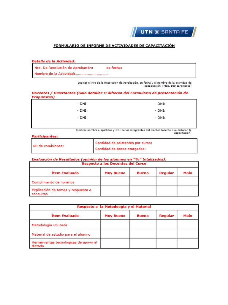 Formulario Informe Actividad de Capacitación - Propuesta - REV02 | PDF