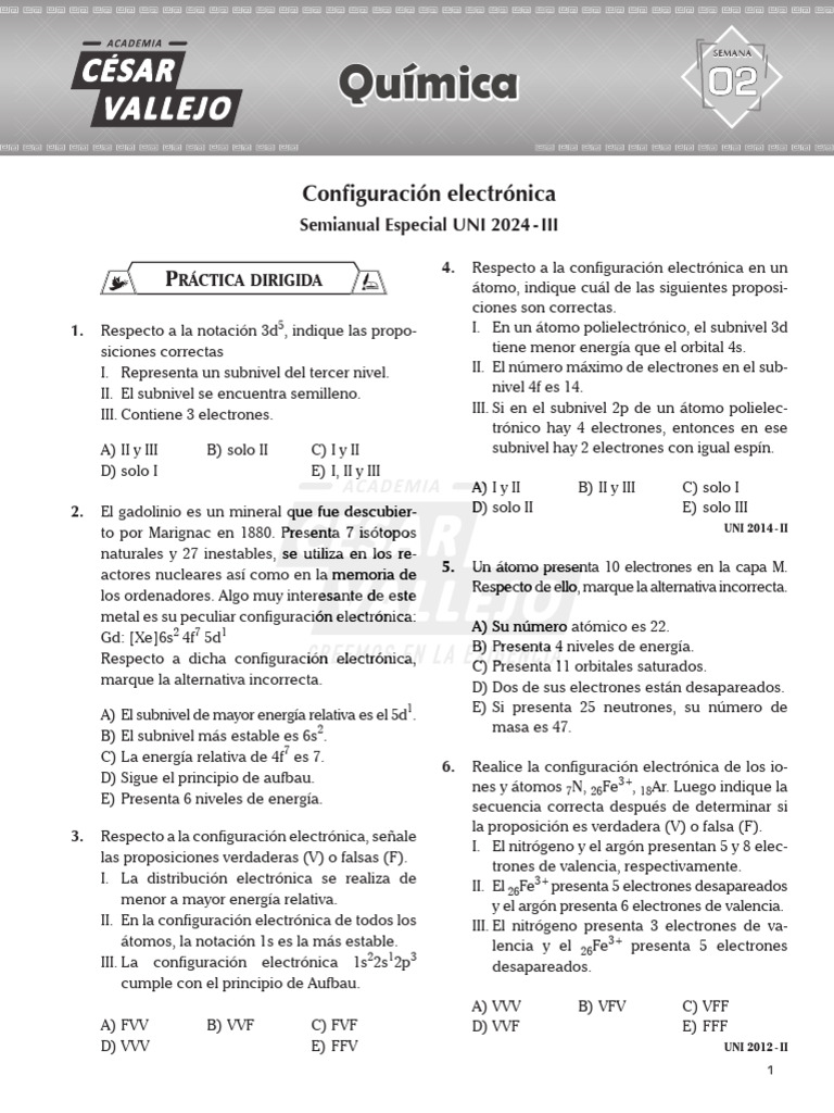 QU SEU Dir Sem02 | PDF | Configuración electronica | Física de la Materia Condensada