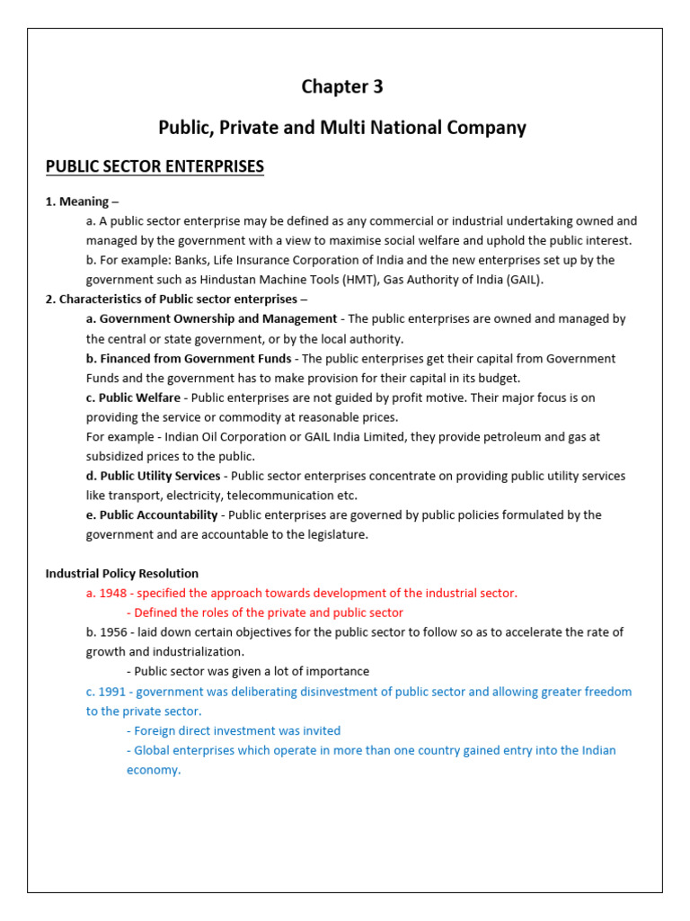 Chapter 3 Notes Public, Private Organisations Business Studies | PDF ...