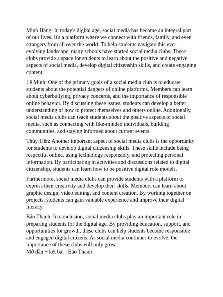 Benefits of Social Media Clubs for Students | PDF