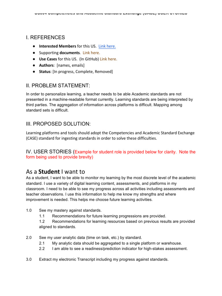US004 CASEUser Stories | PDF | Learning | Analytics