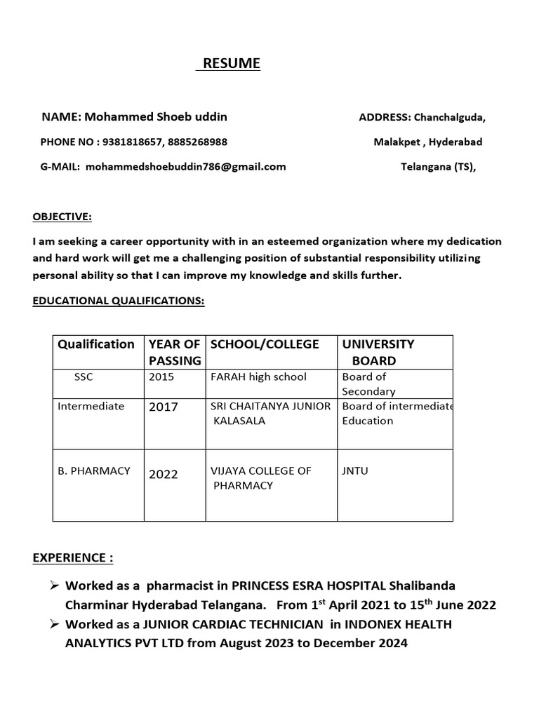 shoeb UDDIN resume-1 (2) | PDF