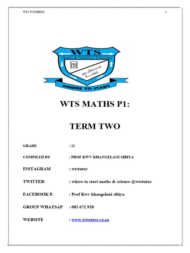 Wts Maths P 1 GR 11 Term 2 | PDF