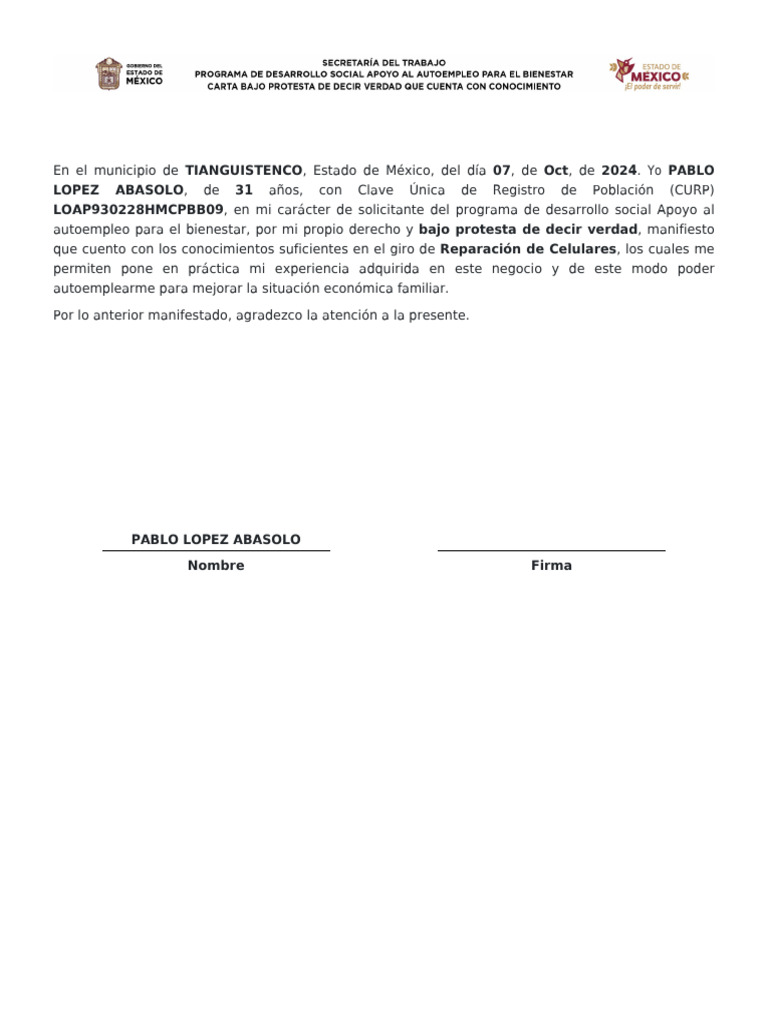 Carta Bajo Protesta | PDF