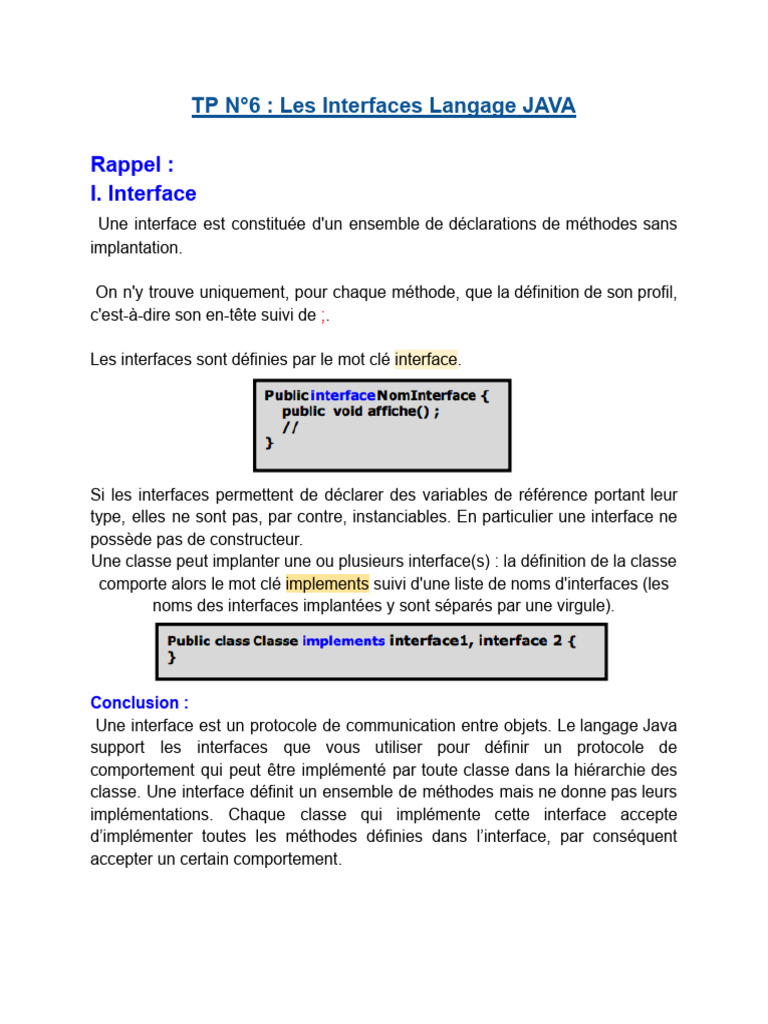 Interfaces en Java : Concepts et Exercices | PDF | Interface ...