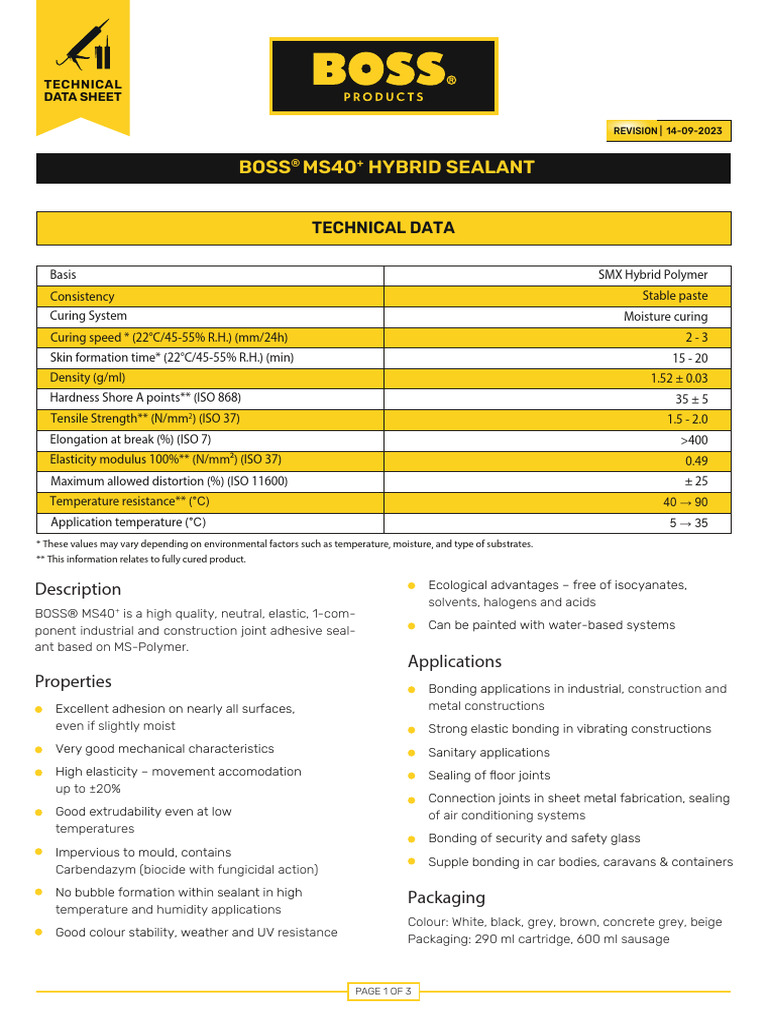 Boss MS 40 TDS | PDF | Adhesive | Plastic