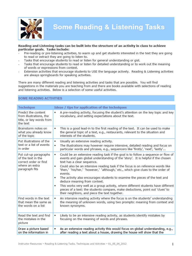 Resource - Reading_ListeningTechniques | PDF | Reading Comprehension ...