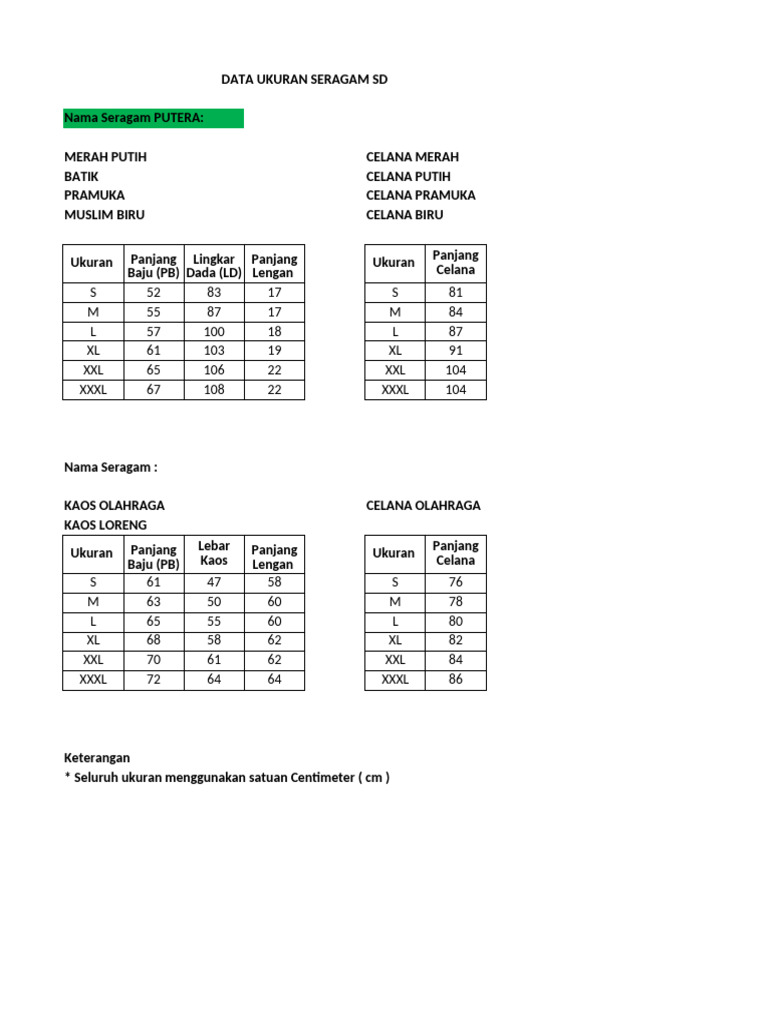 Uk - Seragam Putra SD | PDF