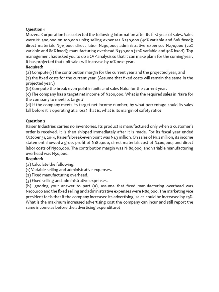 CVP Tutorial Questions | PDF