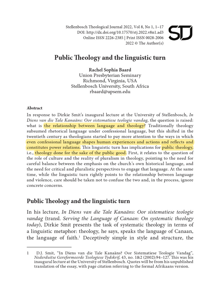 Public Theology and The Linguistic Turn | PDF | Rhetoric | Truth