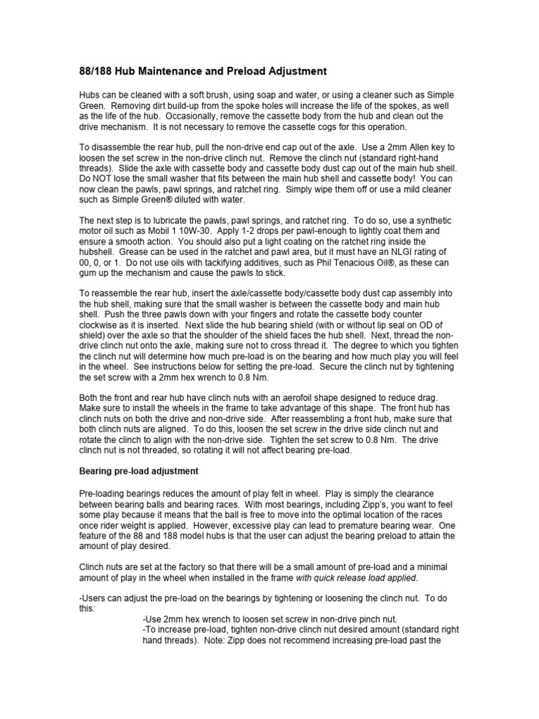 88 and 188 Hub Preload Torque Instructions | PDF | Nut (Hardware ...