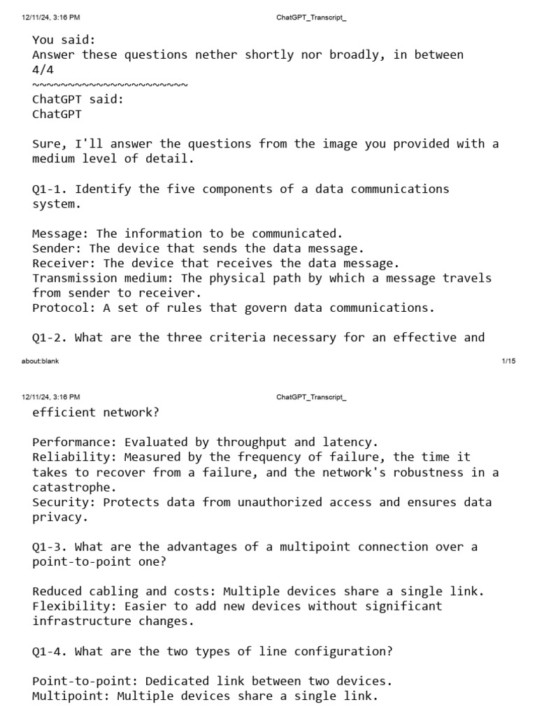 Ans of Problems and Questions in Chap 1 NEM BOOK ChatGPT - Transcript | PDF | Computer Network ...