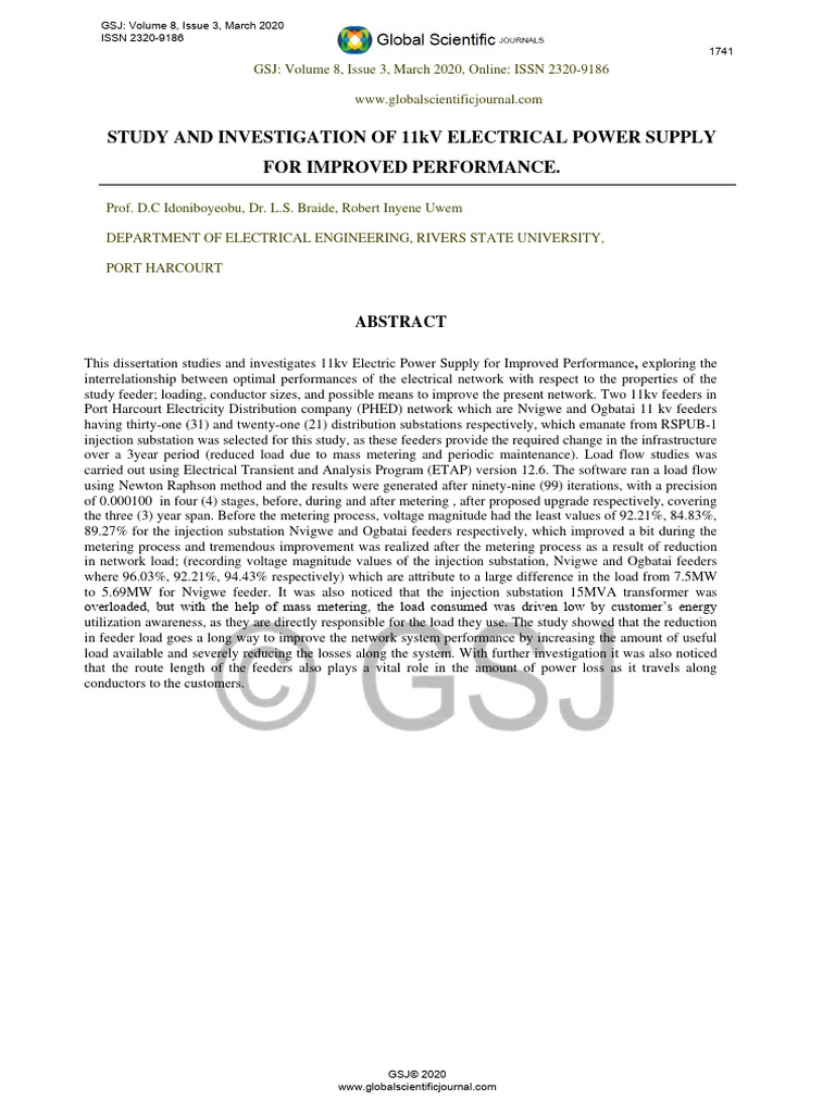 STUDY AND INVESTIGATION OF 11kV ELECTRIC | PDF | Electric Power ...