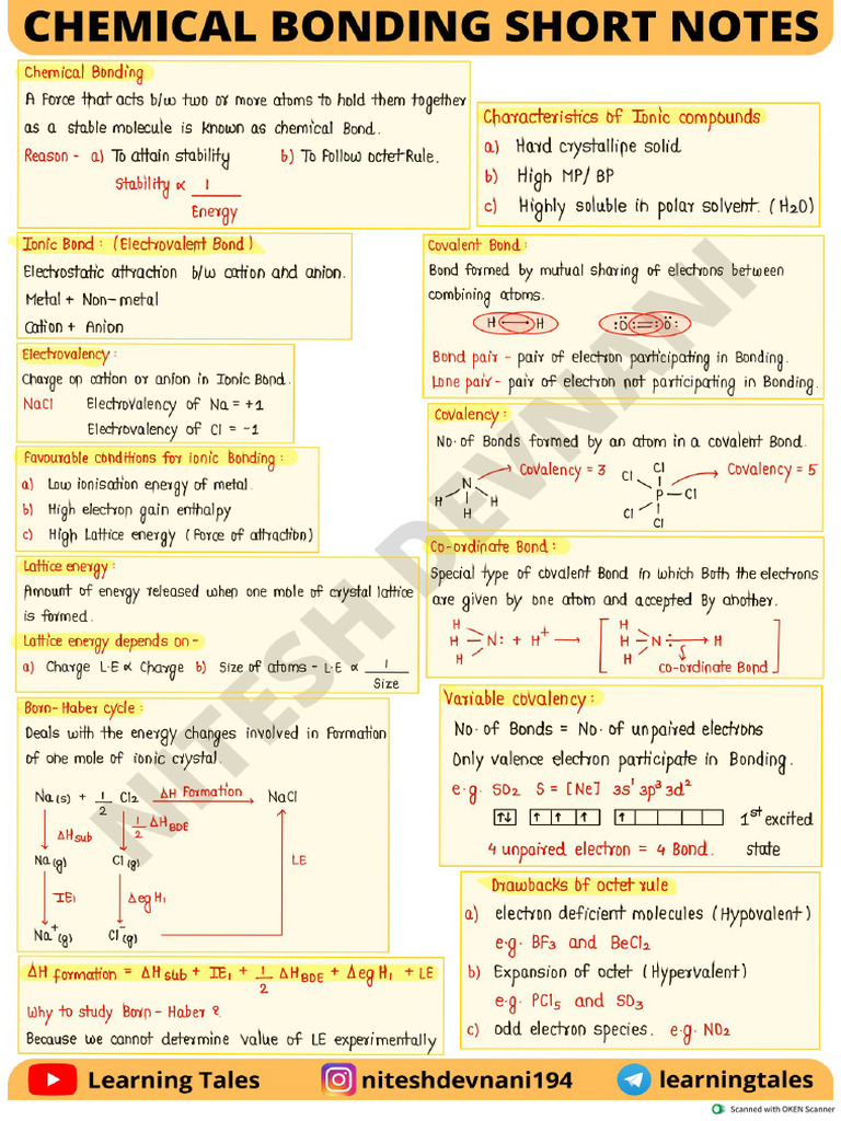 Chemical Bonding Short Notes | PDF