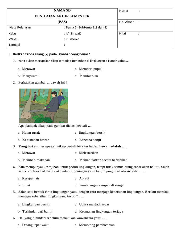 SOAL PAS TEMA 3 Kelas 4 | PDF