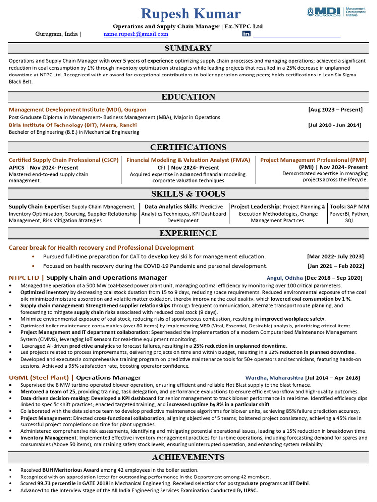 Rupesh Supply Chain Manager-1 | PDF | Coal | Supply Chain Management