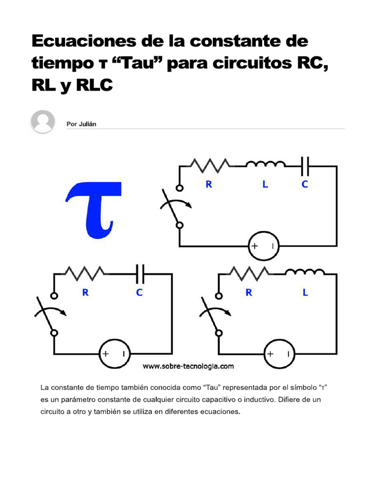 Ecuaciones de la constante de tiempo τ "Tau" para circuitos RC, RL y RLC | PDF