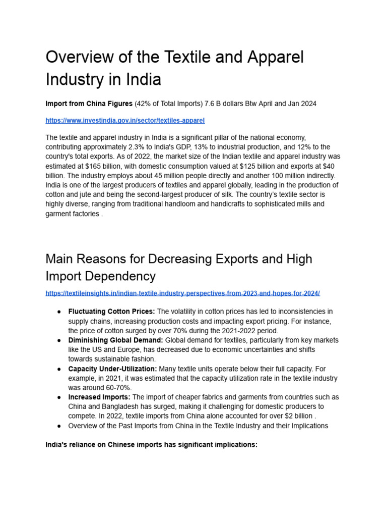 Textile and Apparel Industry in India and China Overview | PDF ...