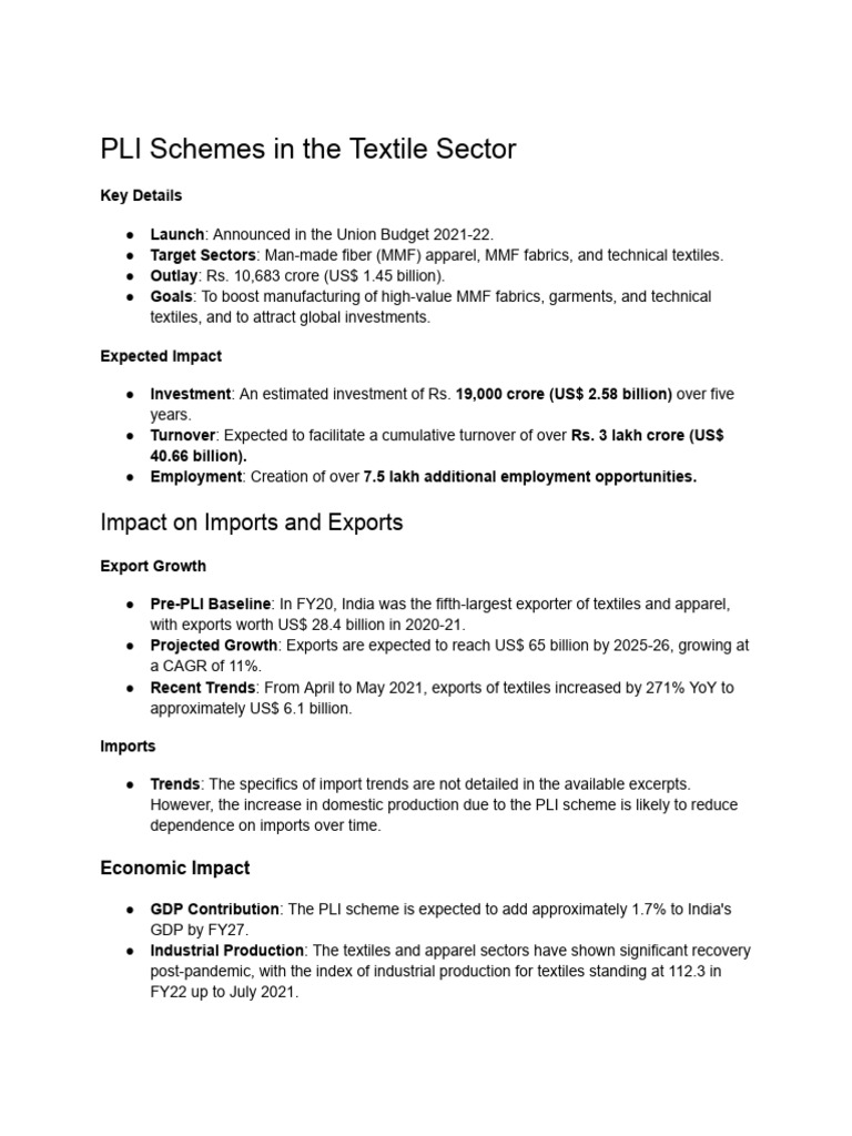 PLI Scheme for Textile Sector Overview | PDF | Textiles | Infrastructure