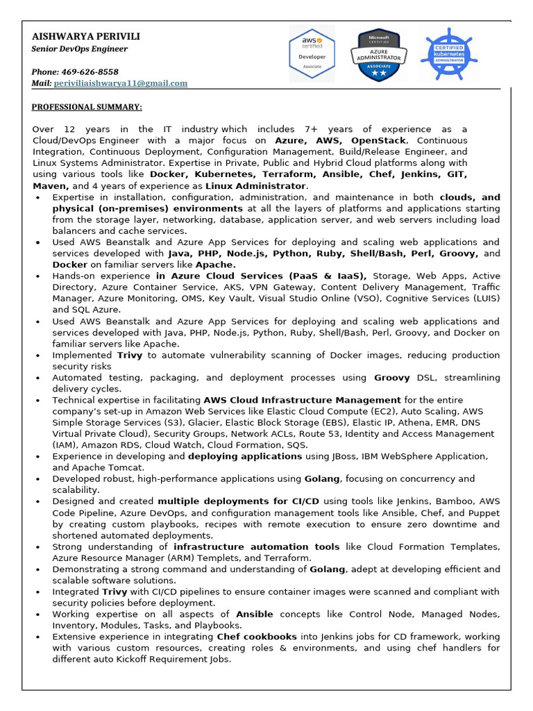 Senior DevOps Engineer Resume | PDF | Cloud Computing | Microsoft Azure