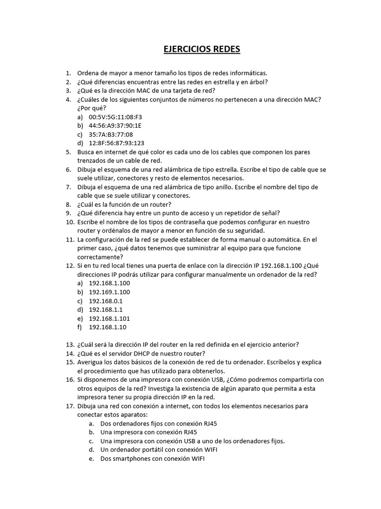 TIC4. 3 Ejercicios Redes | PDF | Enrutador (Computación) | Dirección IP