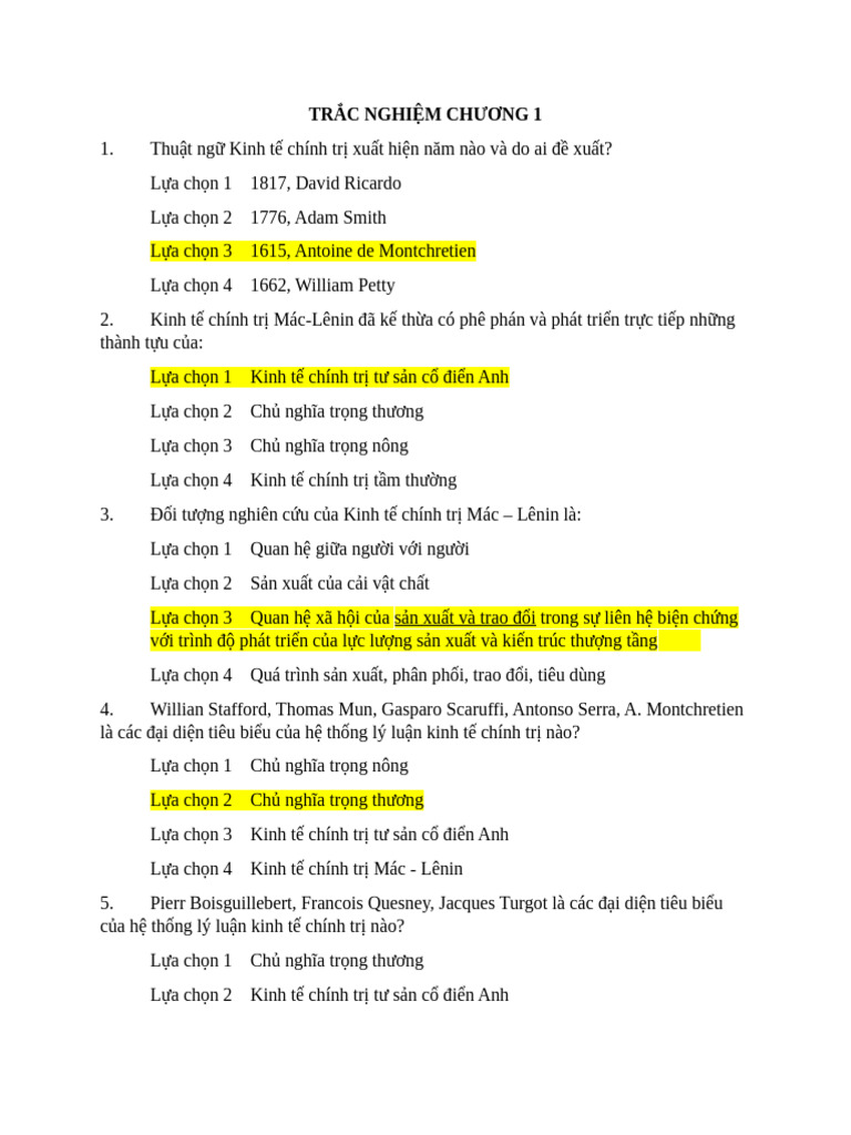 TRẮC NGHIỆM CHƯƠNG 1 KTCT | PDF