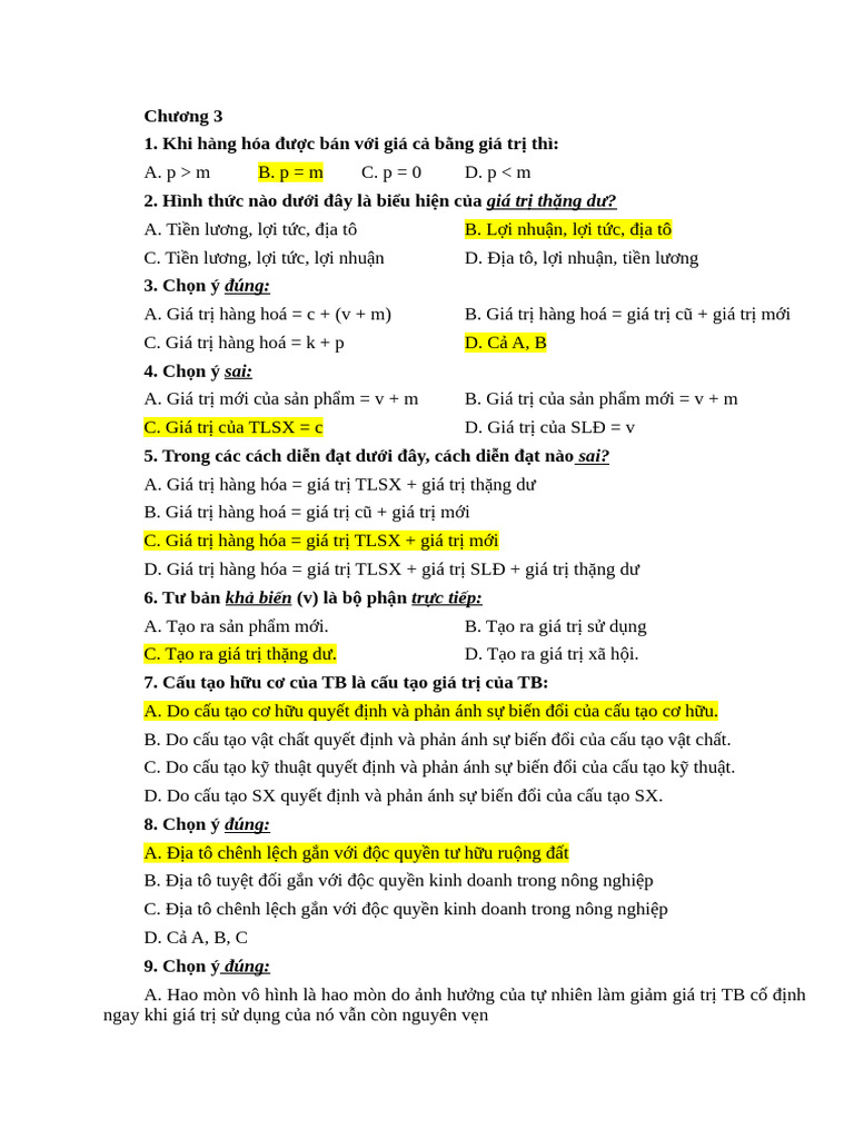 TRẮC NGHIỆM CHƯƠNG 3-KTCT | PDF