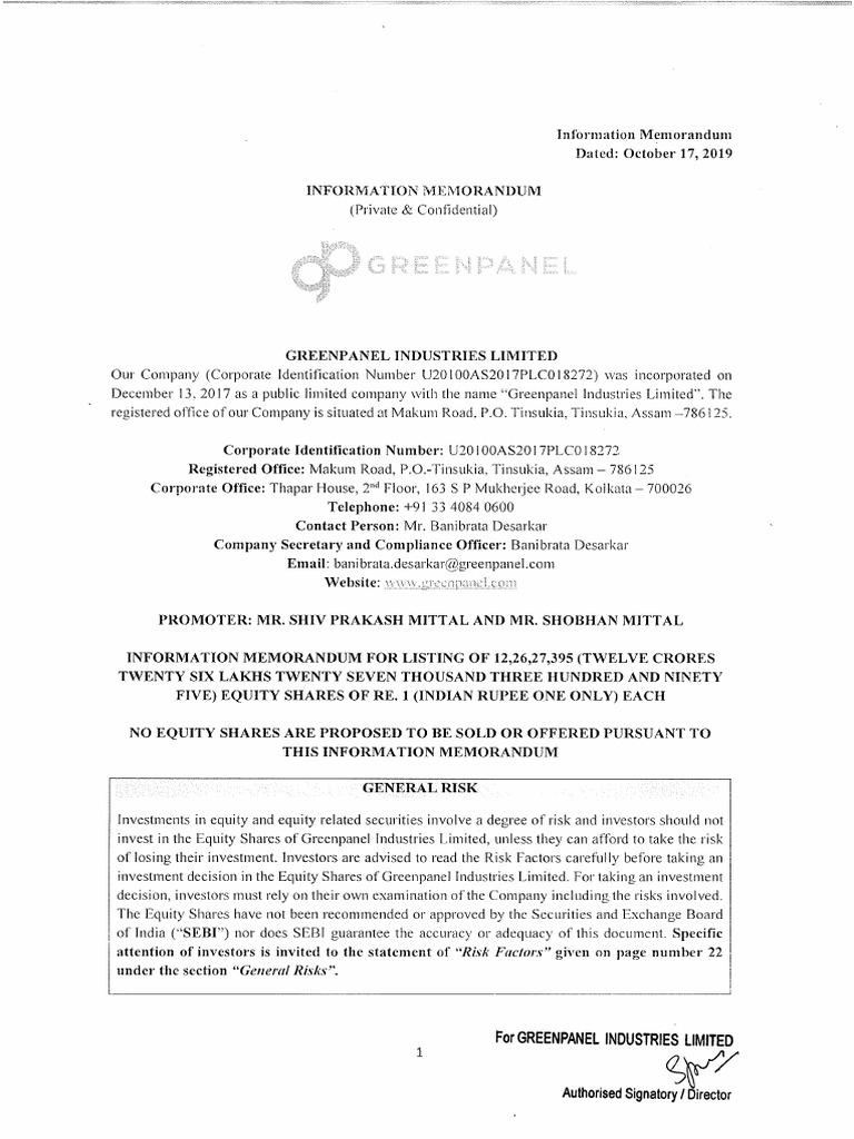 Greenpanel Final IM | PDF | Debt | Plywood