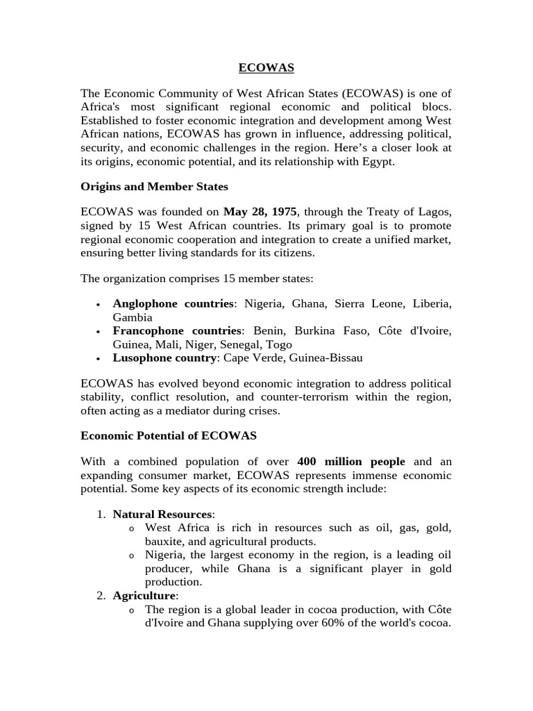 ECOWAS | PDF | West Africa | Economies