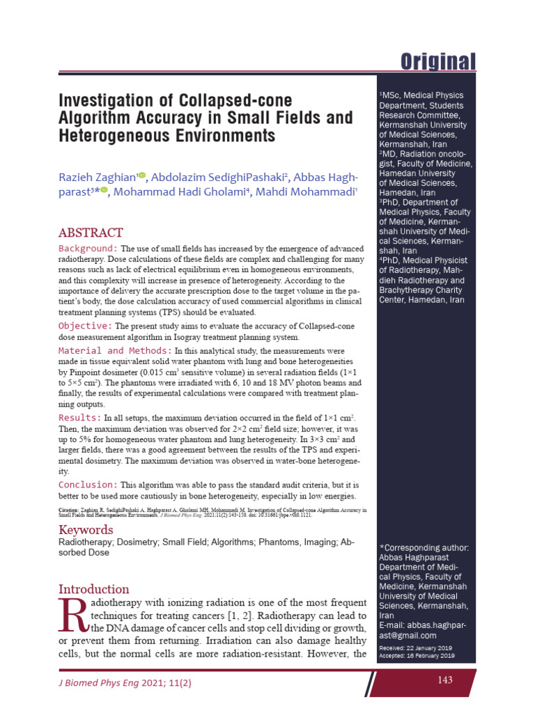 2019a Investigation of Collapsed-Cone Algorithm Accuracy | PDF | Radiation Therapy | Absorbed Dose