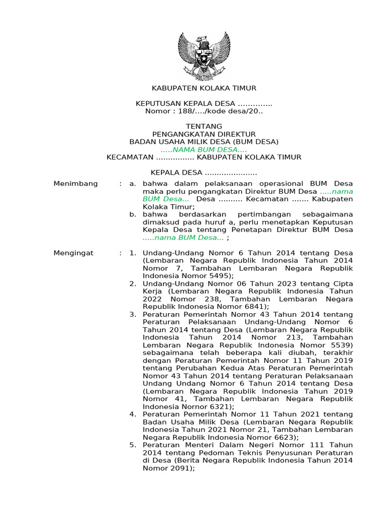 Contoh-SK Direktur BUMDesa | PDF