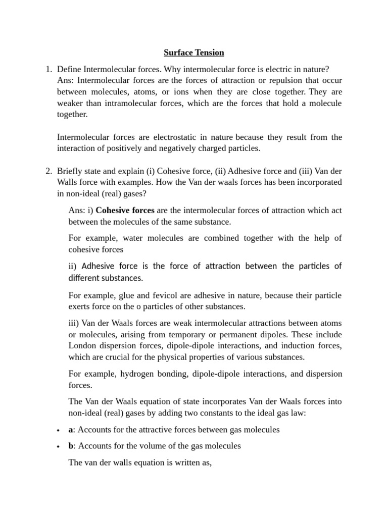 Surface - Tension Final | PDF | Intermolecular Force | Surface Tension