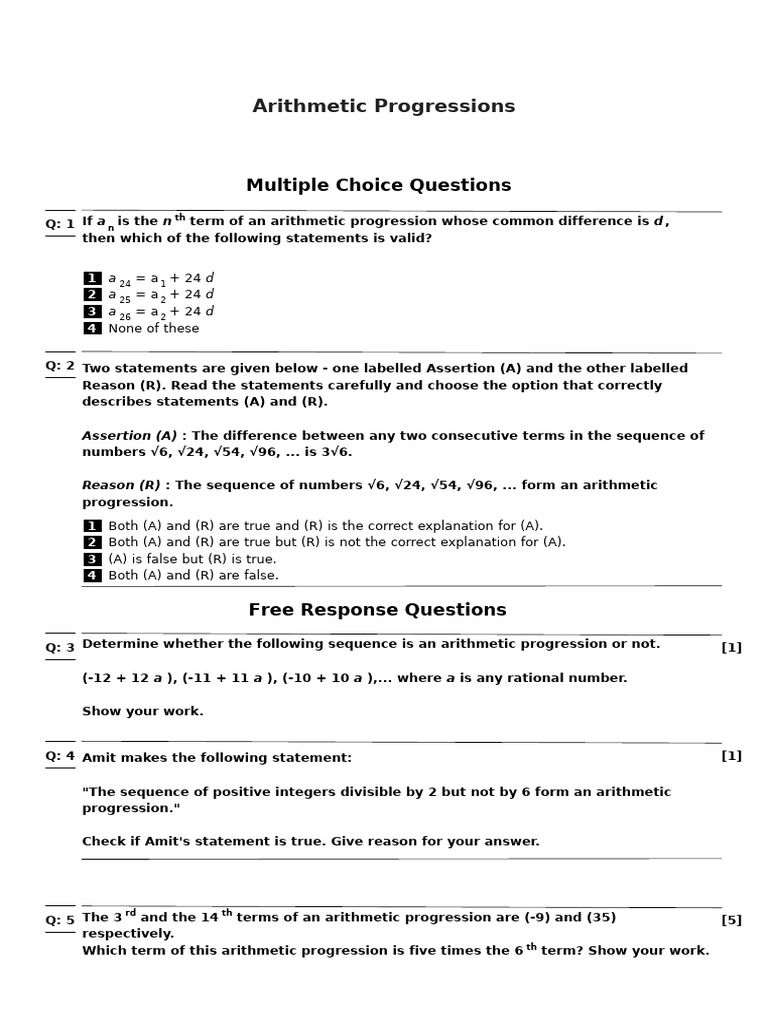 Understanding Arithmetic Progressions | PDF | Arithmetic | Sequence