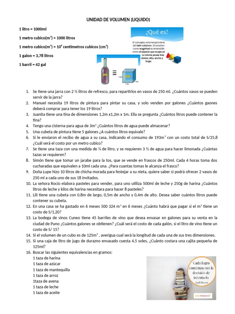 Unidad de Volumen | PDF | Litro | Galón
