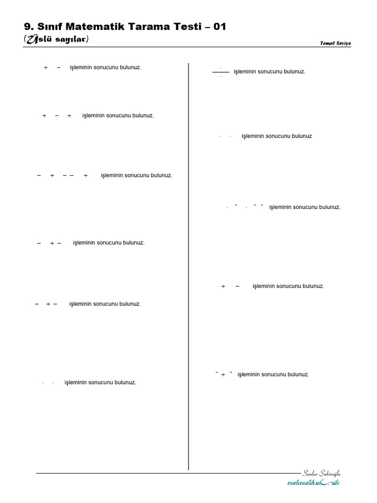 Sinif Tarama 01 Uslu Sayilar | PDF